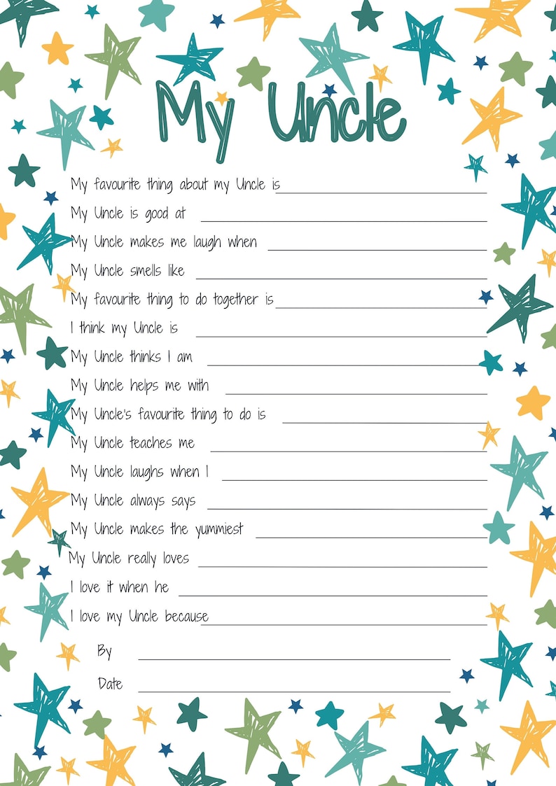 All About My Uncle Printable Fathers Day Gift Idea. Reasons I Love My ...