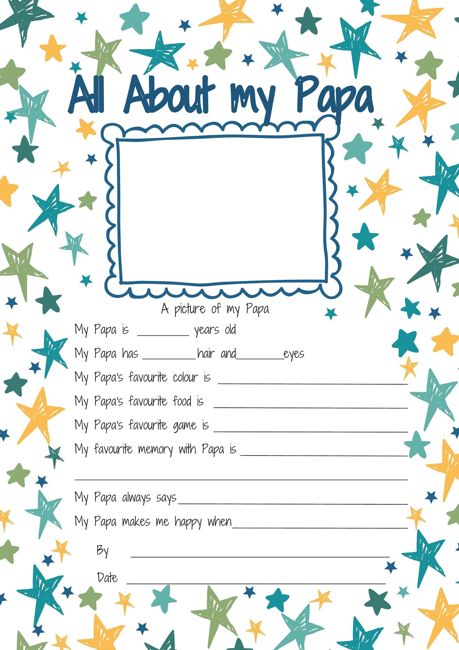 All About My Papa Printable Fathers Day Gift. Reasons I Love My Papa ...