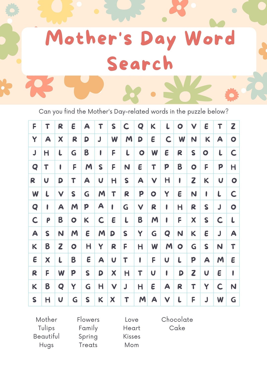 Printable Mother's Day Word Search ~ Printable Mothers Day Activity ...