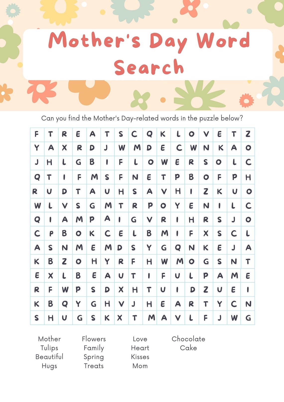 Printable Mother's Day Word Search ~ Printable Mothers Day Activity ...