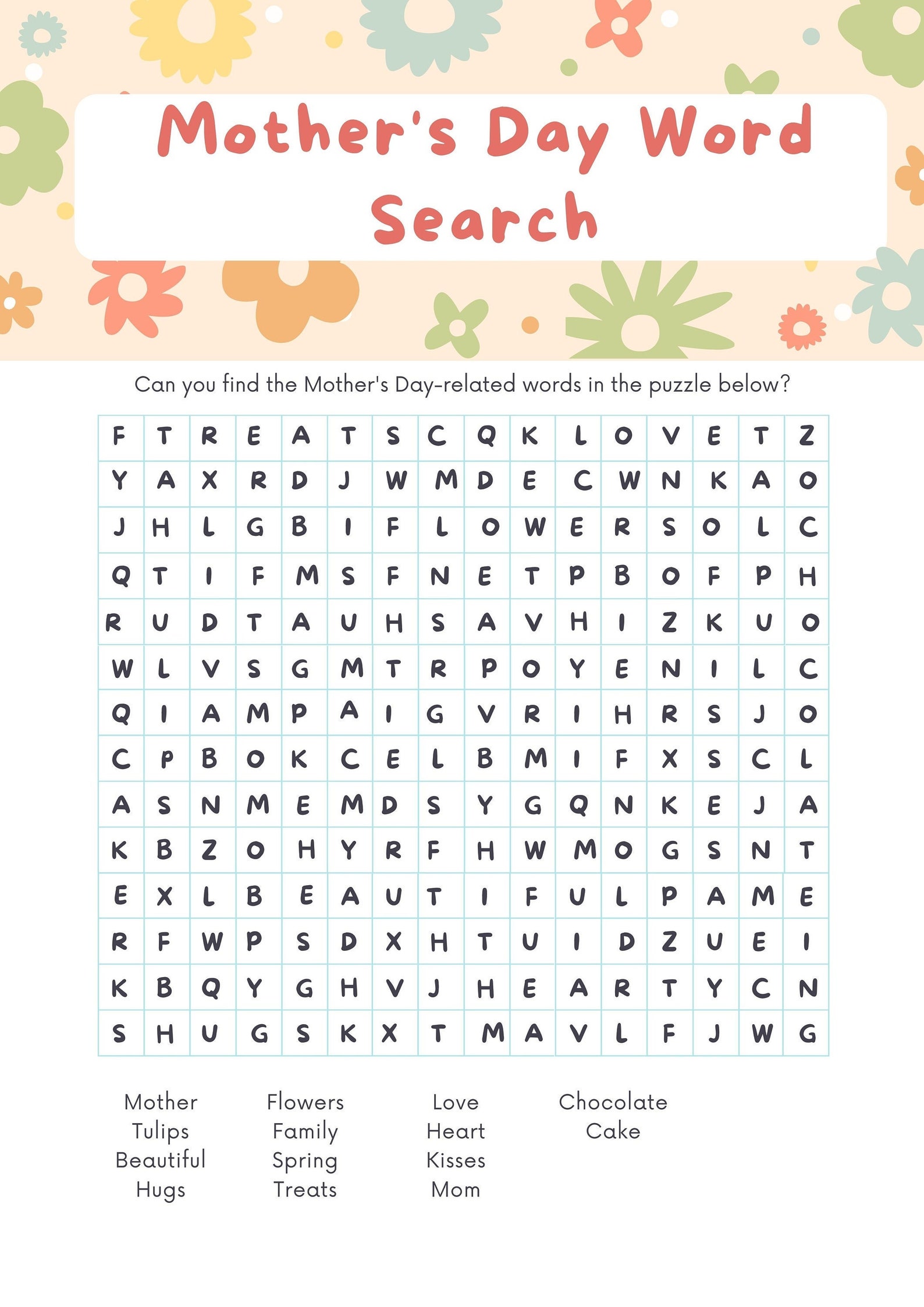 Printable Mother's Day Word Search ~ Printable Mothers Day Activity ...