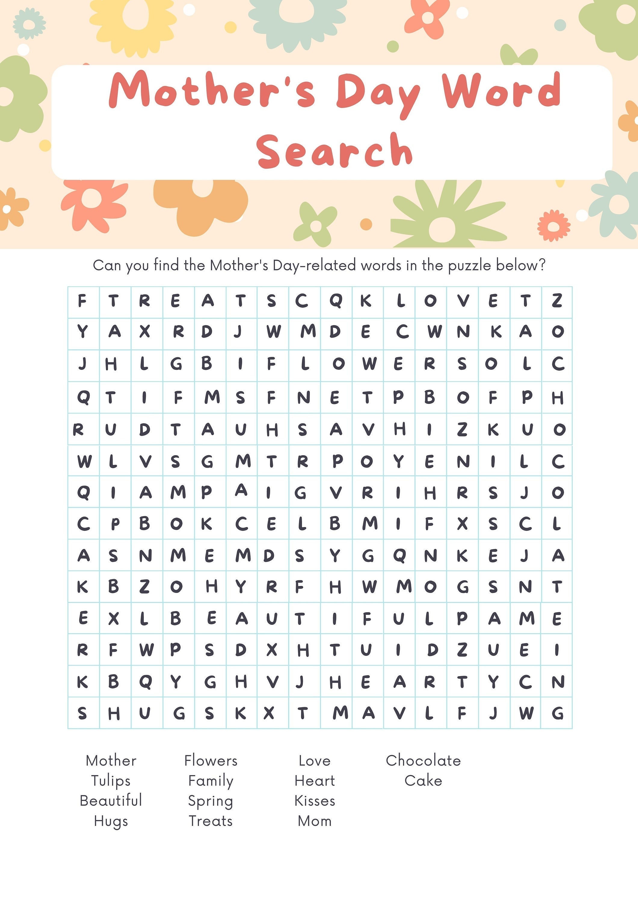 Printable Mother's Day Word Search ~ Printable Mothers Day Activity ...