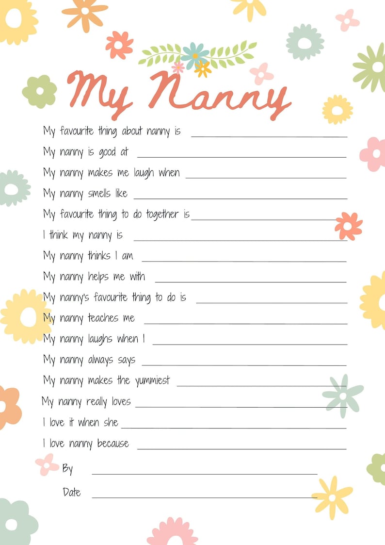 All About My Nanny Printable Mothers Day Gift Idea ~ About My Nanny ...