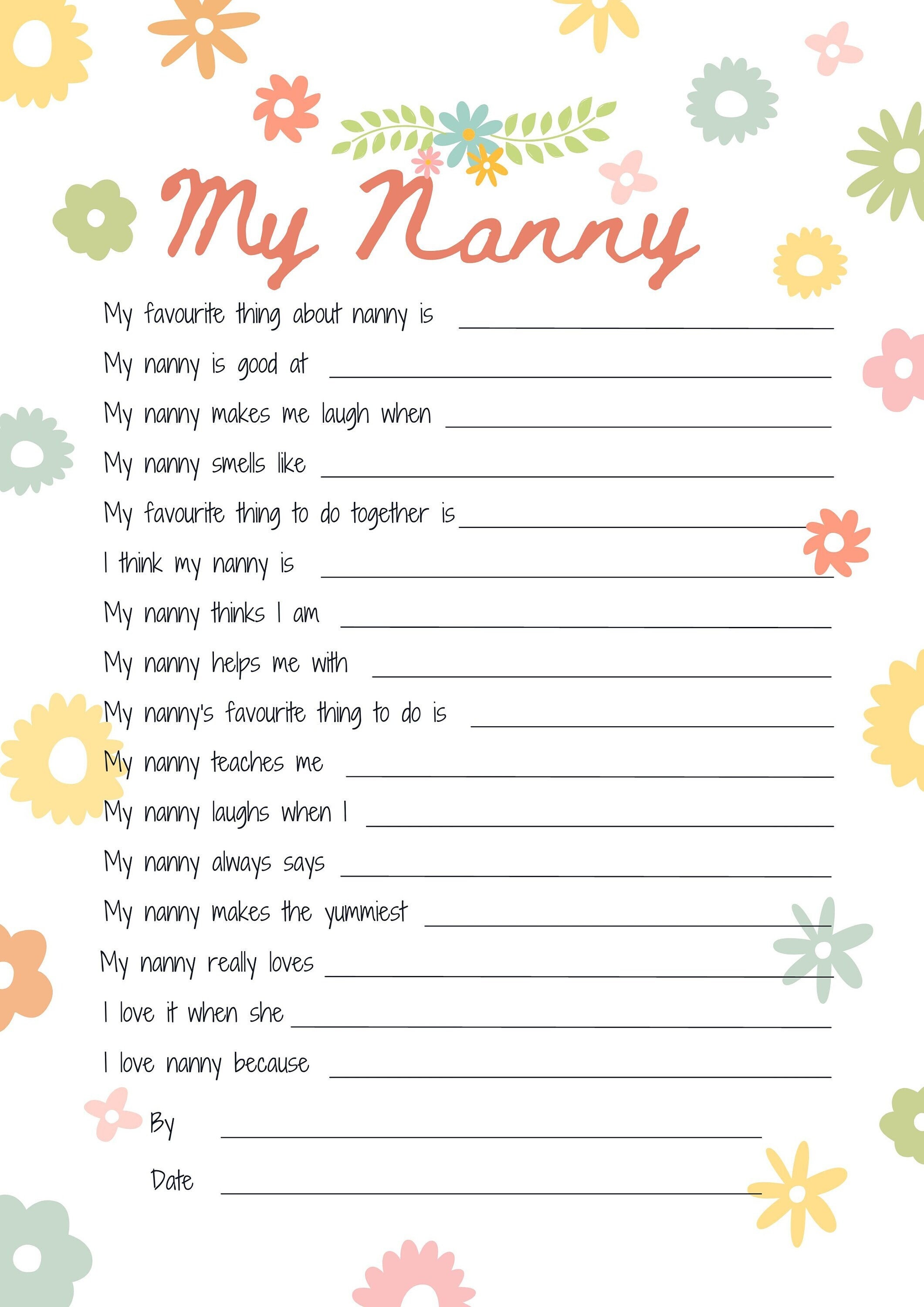 All About My Nanny Printable Mothers Day Gift Idea ~ About My Nanny ...