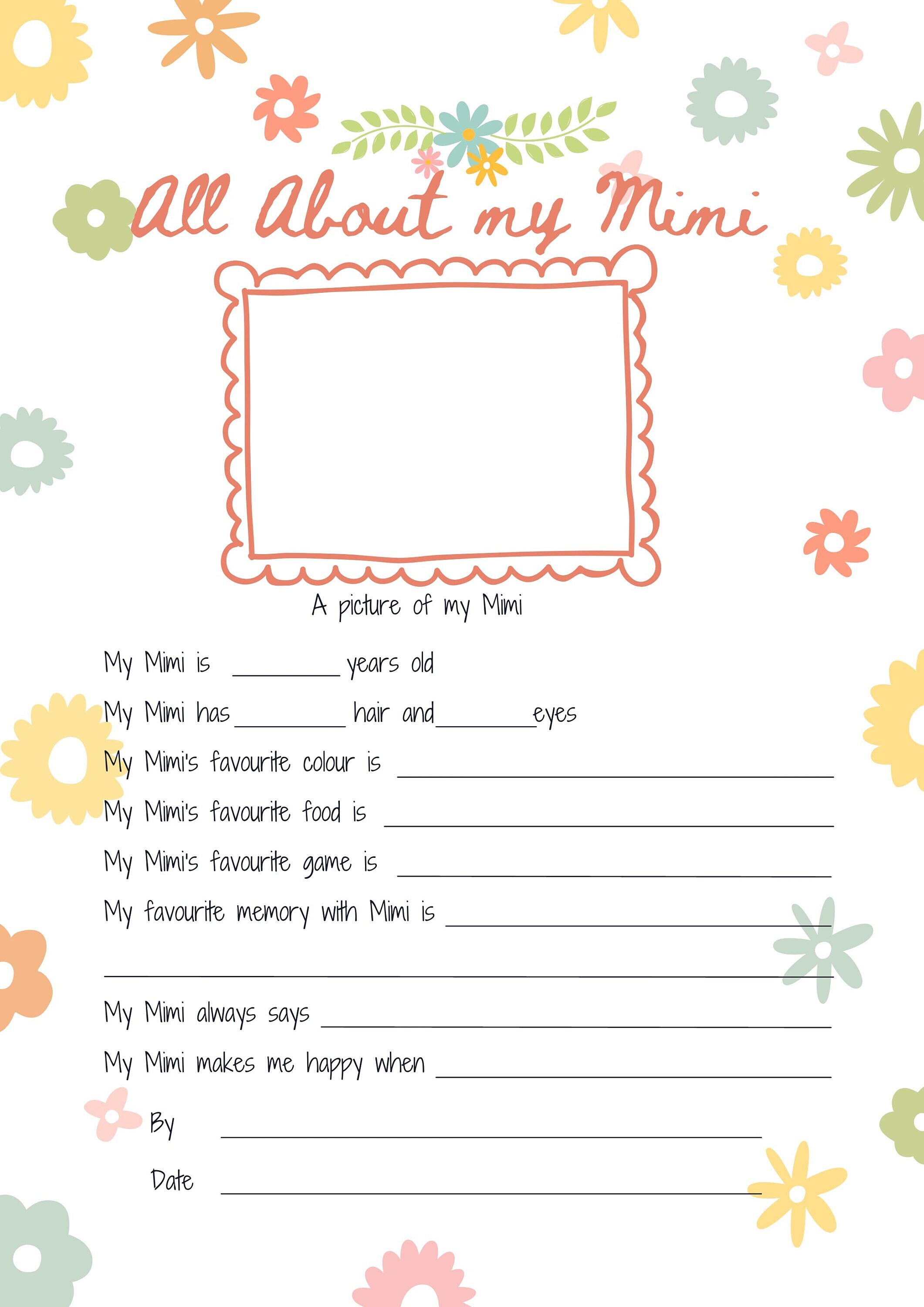 All About My Mimi Printable Mothers Day Gift. Reasons I Love My Mimi ...