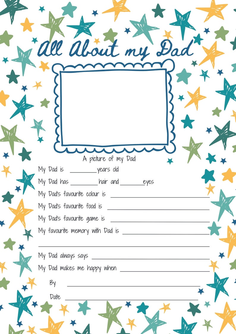 Printable Fathers Day Activity~ About My Daddy~ Idea for Fathers Day ...