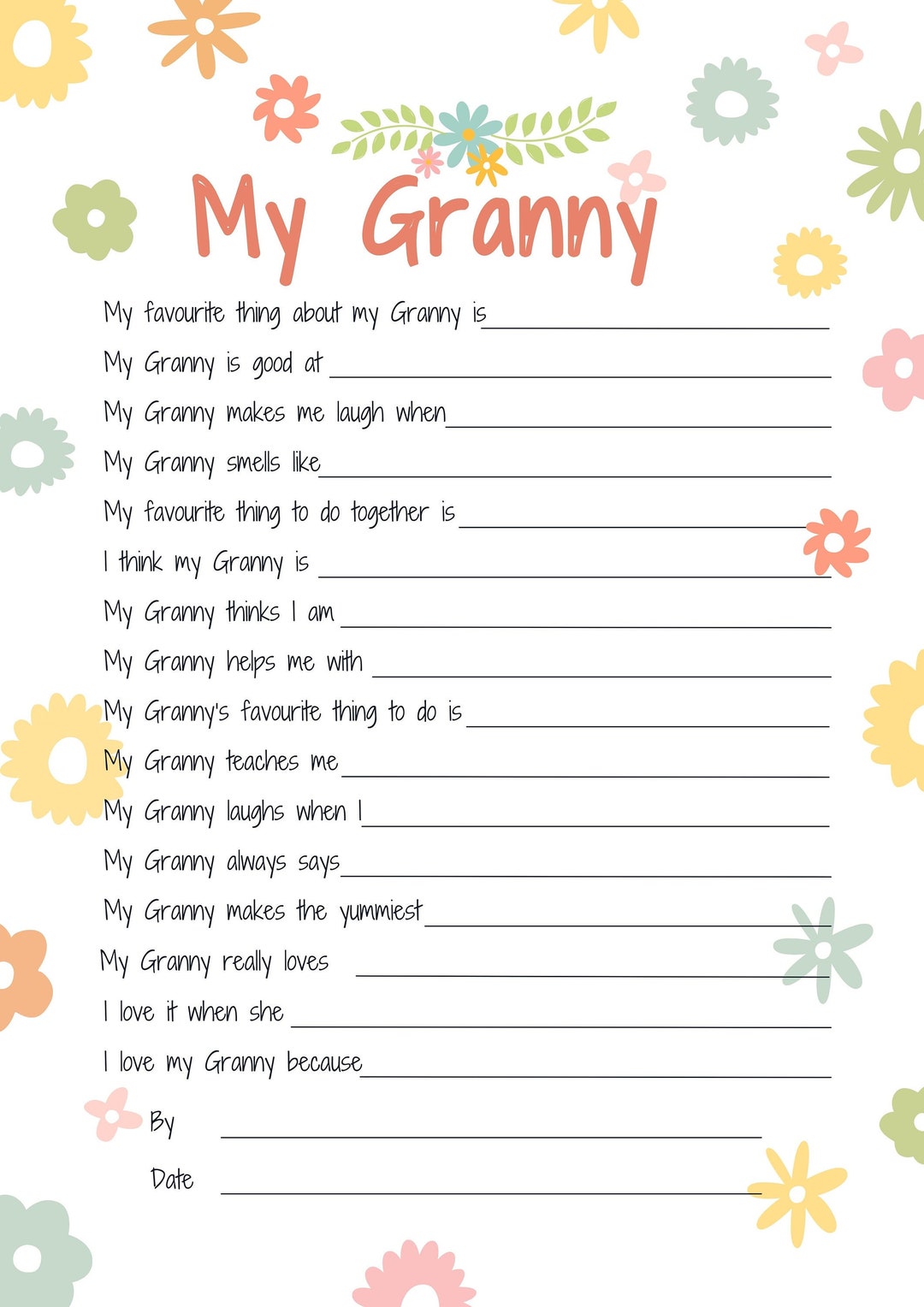 All About My Granny Printable Mothers Day Gift Idea ~ About My Granny ...