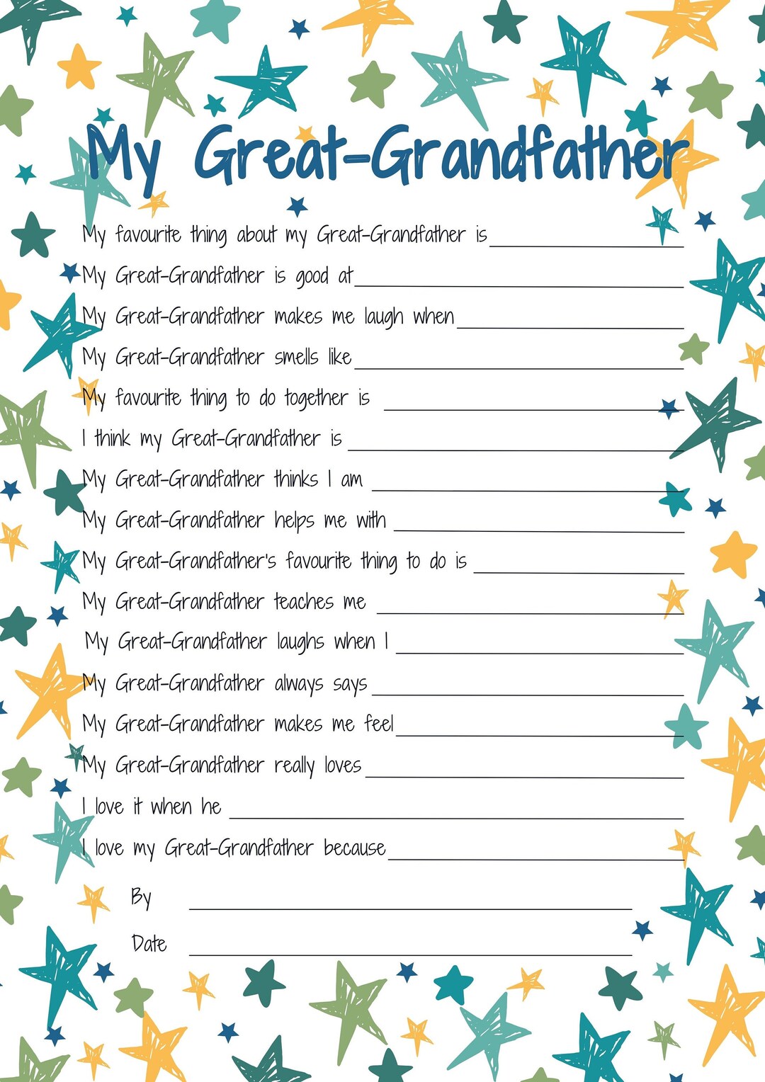 All About My Great-grandfather Printable Fathers Day Gift Idea. Reasons ...