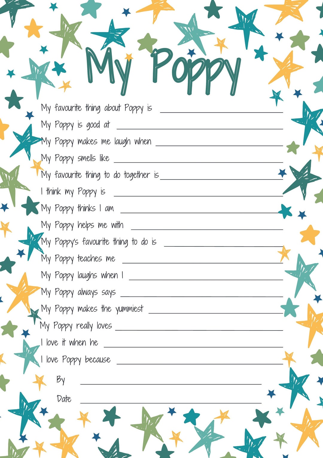 All About My Poppy Printable Fathers Day Gift Idea. Reasons I Love ...