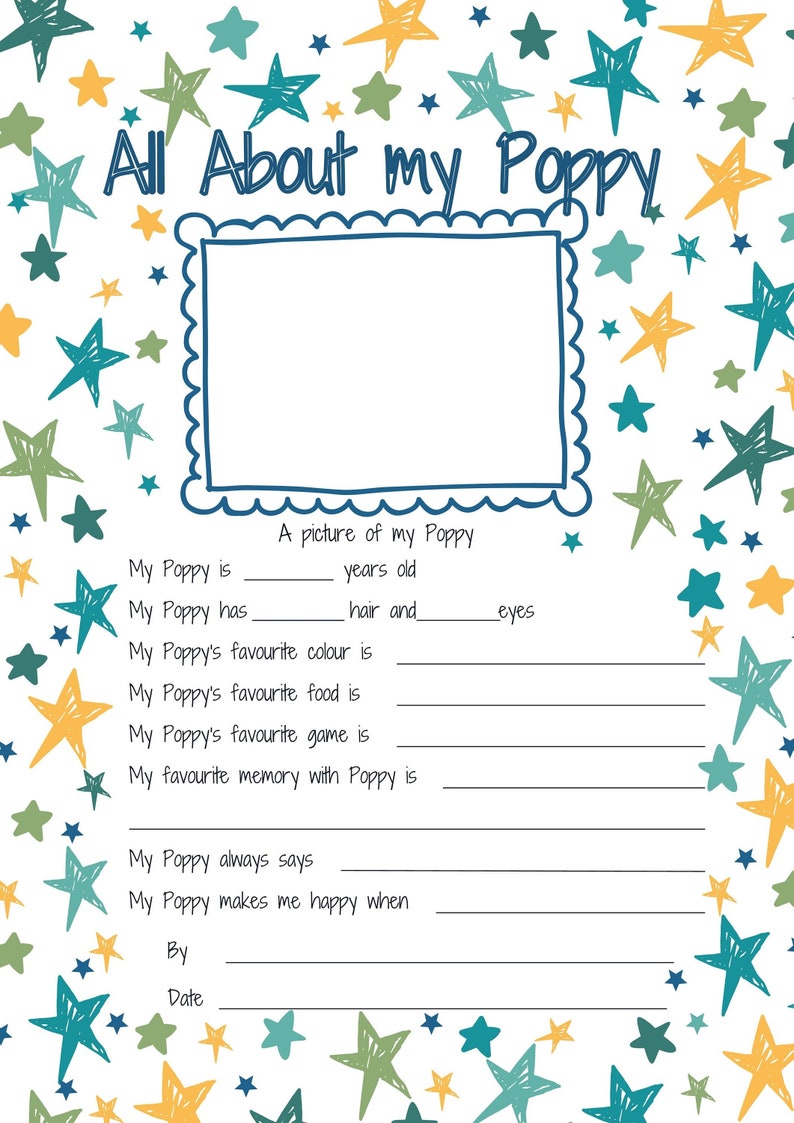 All About My Poppy Printable Fathers Day Gift. Reasons I Love My Poppy ...