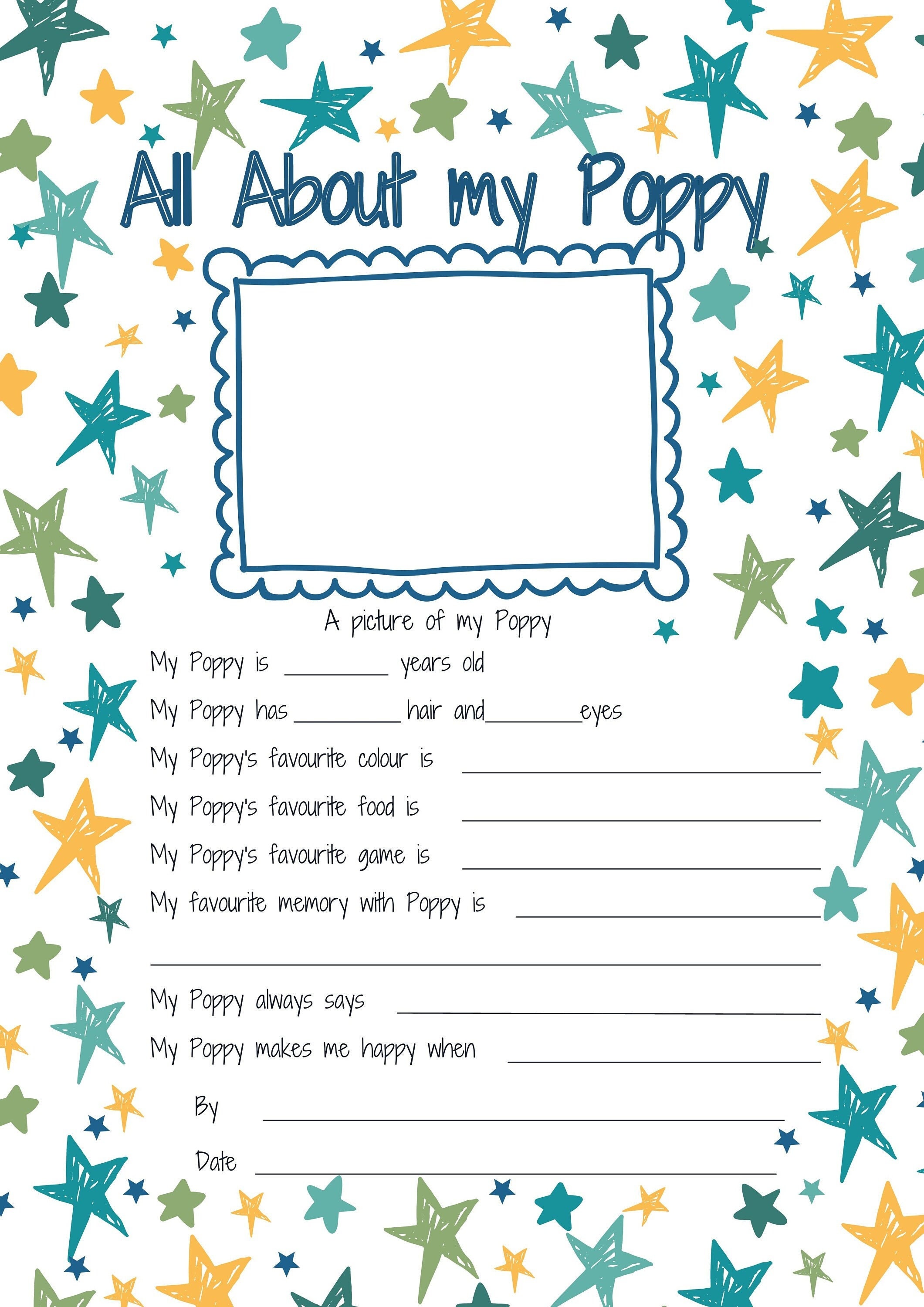All About My Poppy Printable Fathers Day Gift. Reasons I Love My Poppy ...