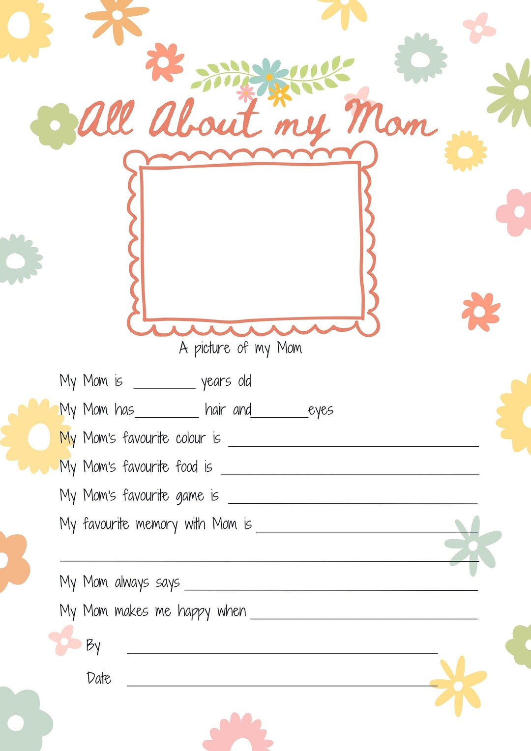 All About My Mom Printable Mothers Day Activity ~ About My Mommy ...