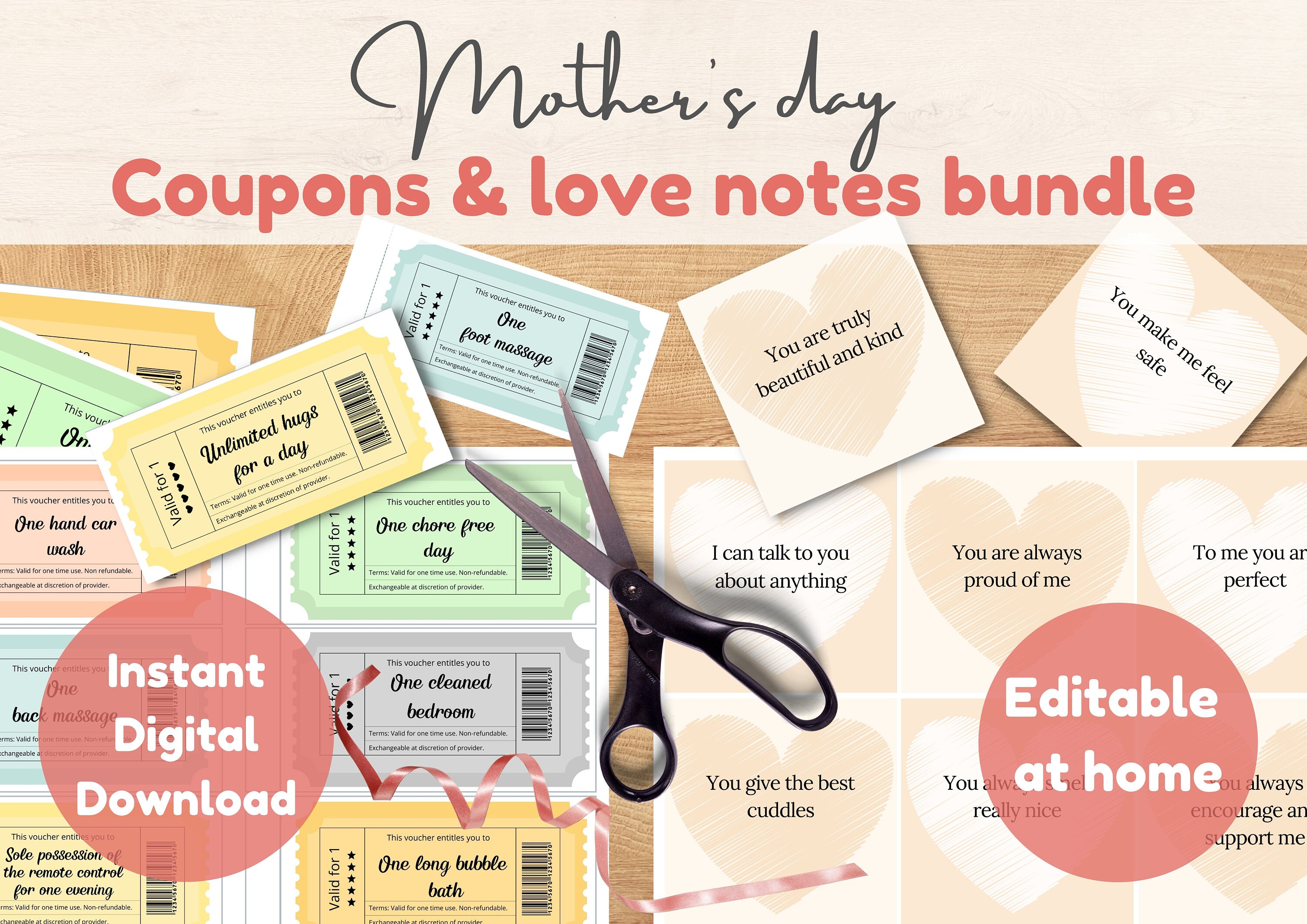 Printable Mother's Day Coupons and Love Vouchers Bundle Mothers Day ...