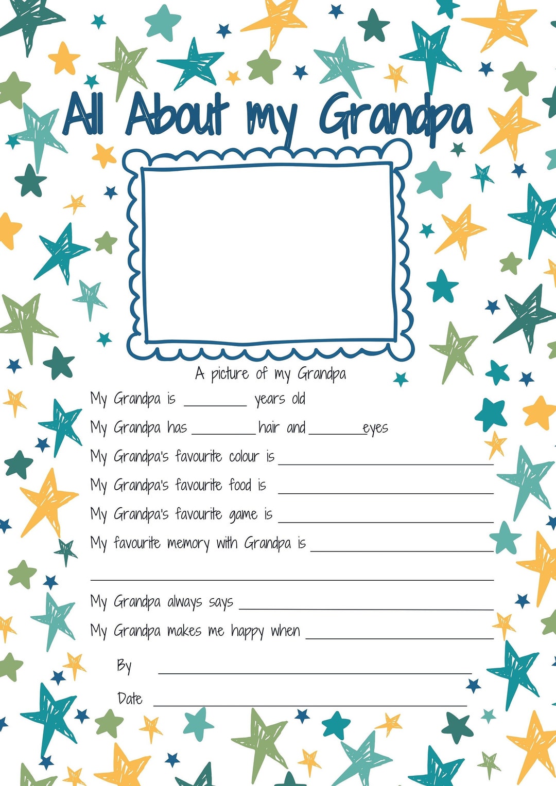 Printable Fathers Day Activity~ About My Grandpa~ Idea for Fathers Day ...