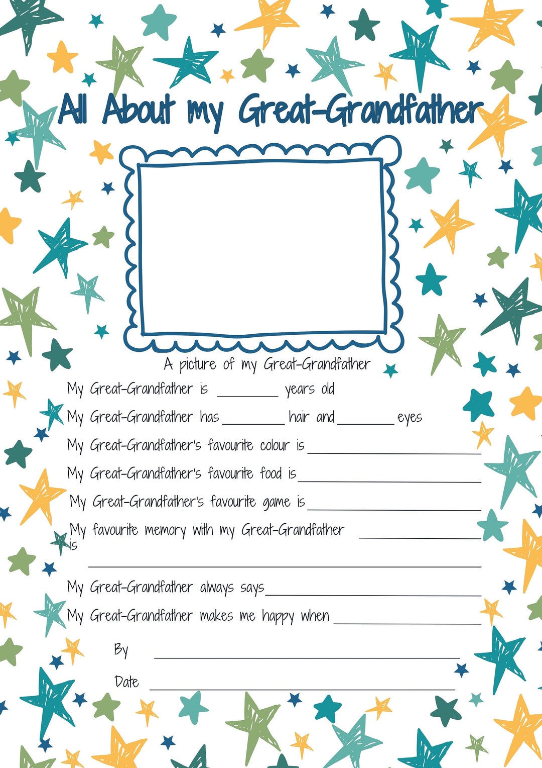 All About My Great-grandfather Printable Fathers Day Gift. Reasons I ...