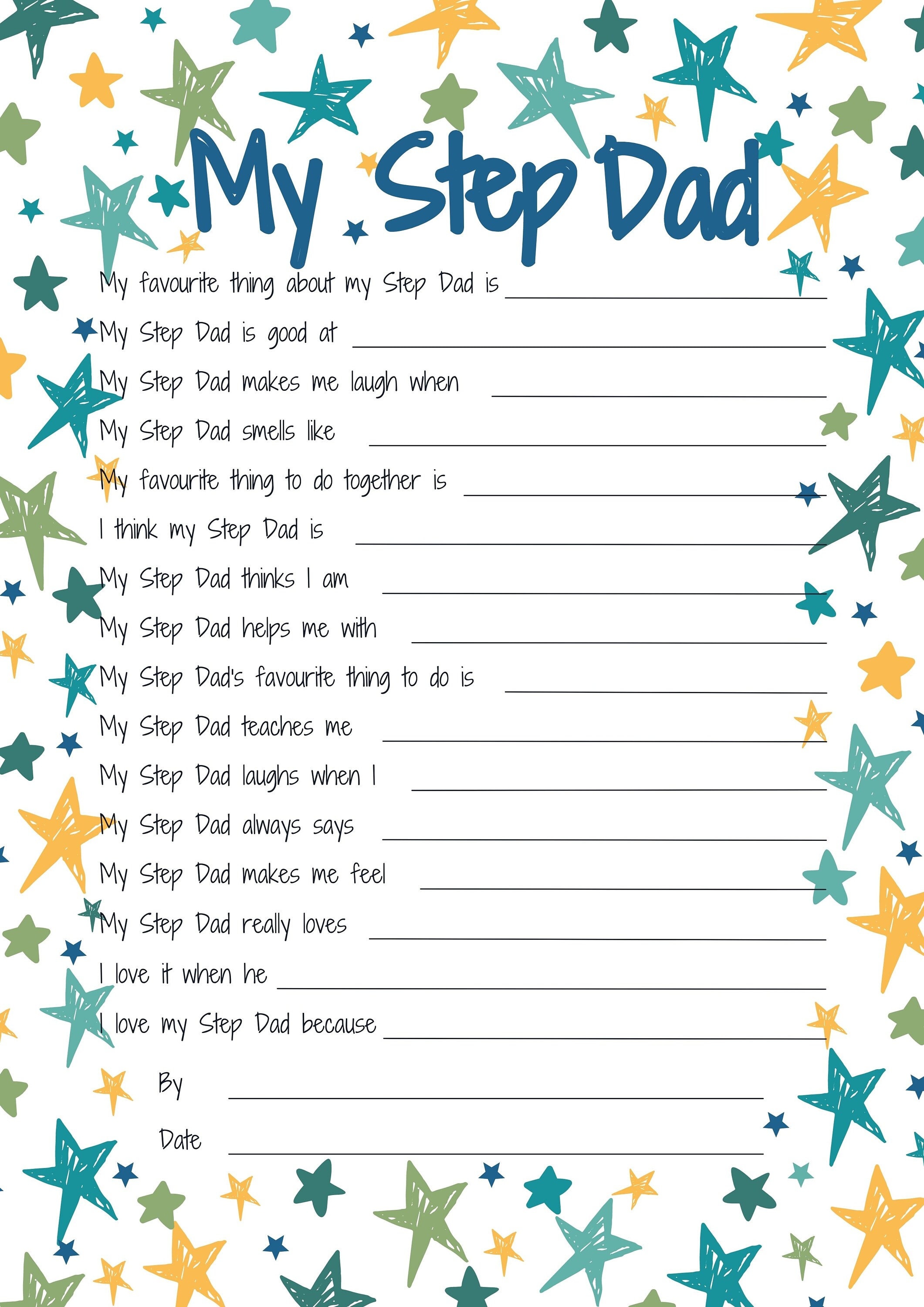 All About My Step Dad Printable Fathers Day Gift Idea. Reasons I Love ...