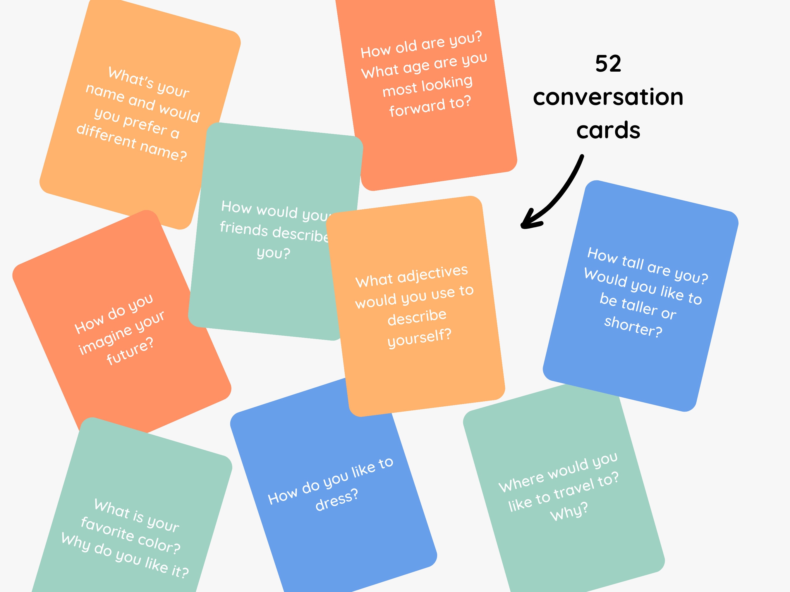 52 Conversation Cards, Instant Download, Printable, English - Etsy