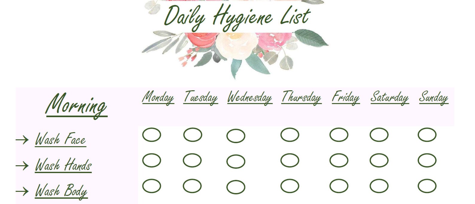 Daily Hygiene Checklist - Etsy