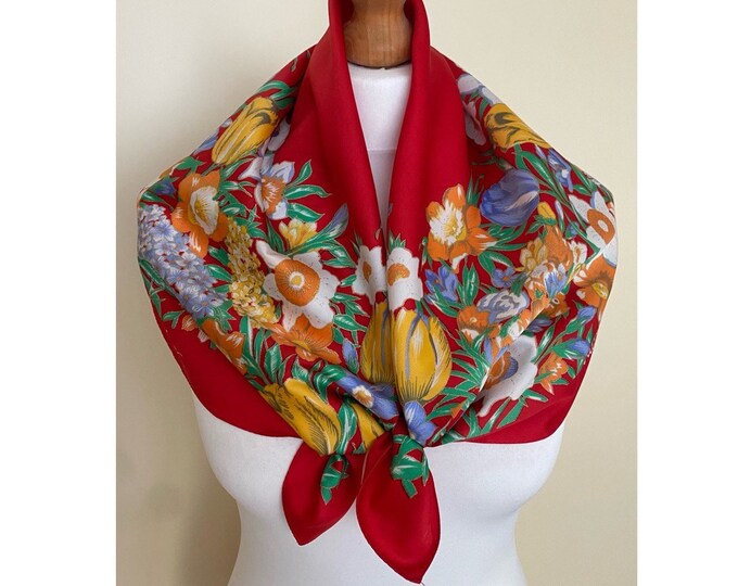 Vintage Holland Garden Square Scarf Holland Souvenir Red Blue Yellow ...