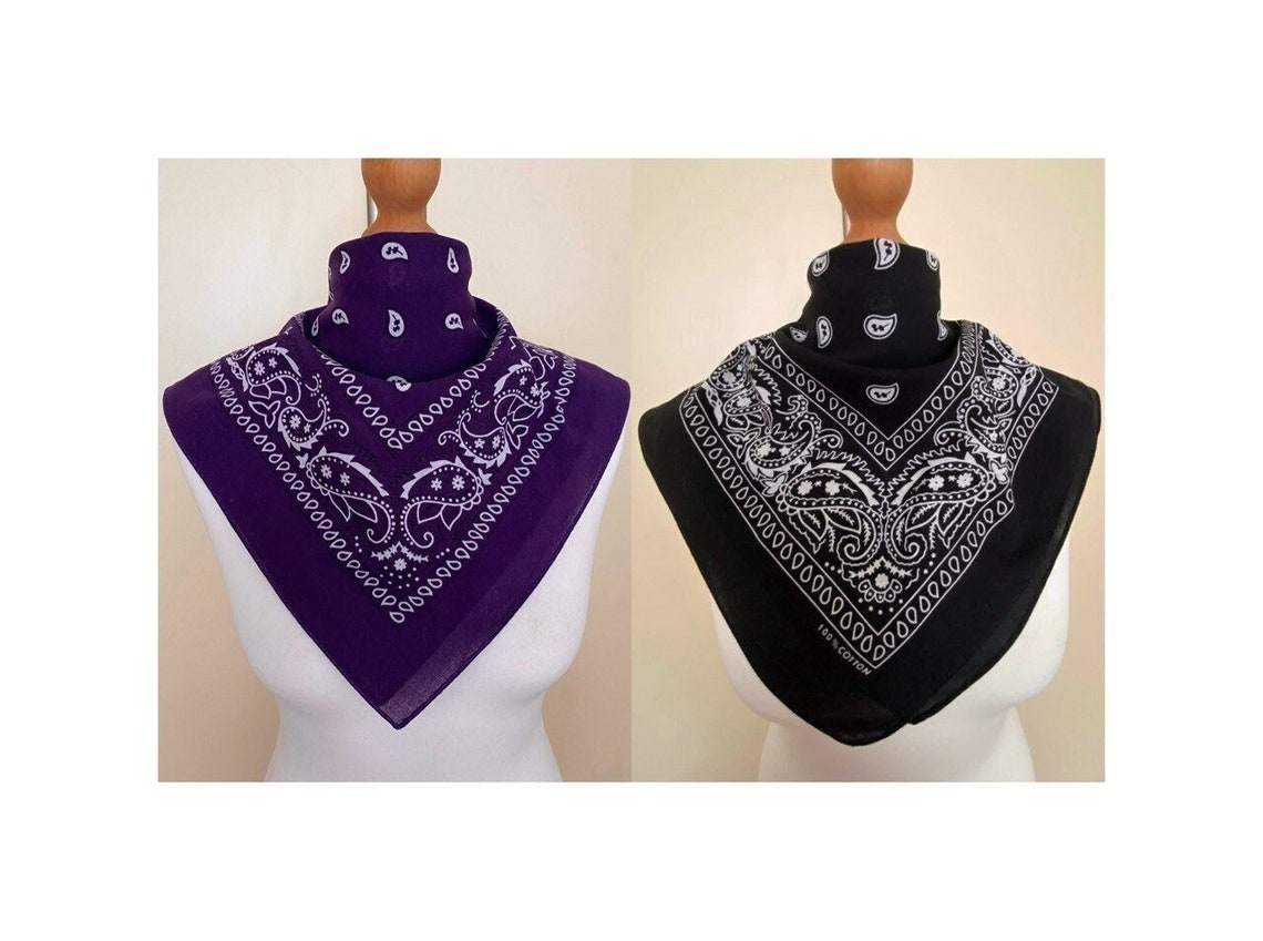Vintage 2 Pieces Cotton Bandana 70s 80s Small Retro Scarf Paisley ...