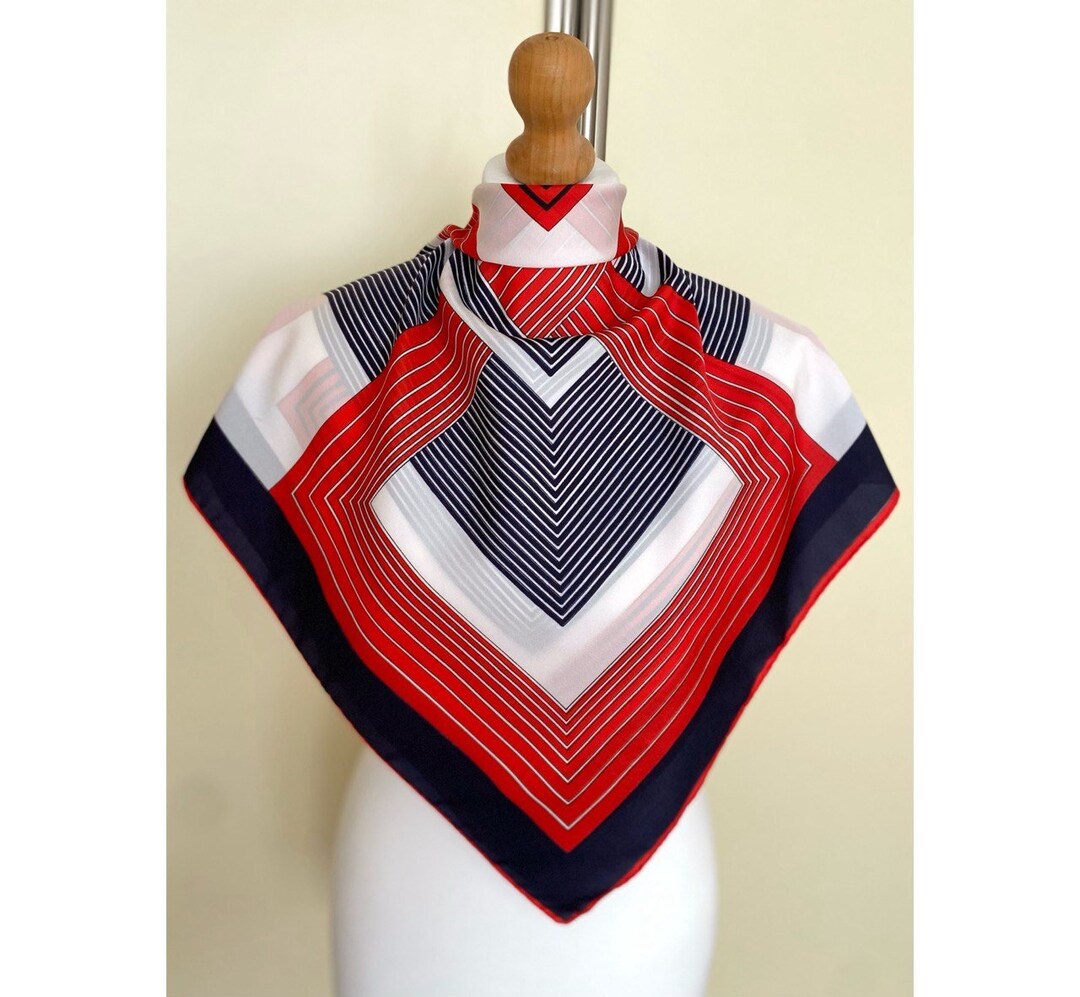 Vintage Italy Made Fiorini Square Scarf Navy Red off White Art Deco ...