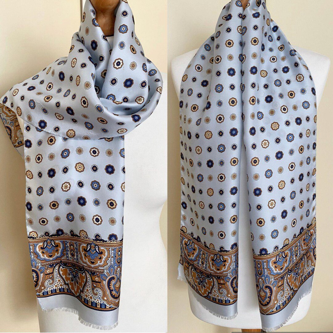 Vintage Codello Men's Woman's Silk Long Scarf Light Blue Gentlemen ...