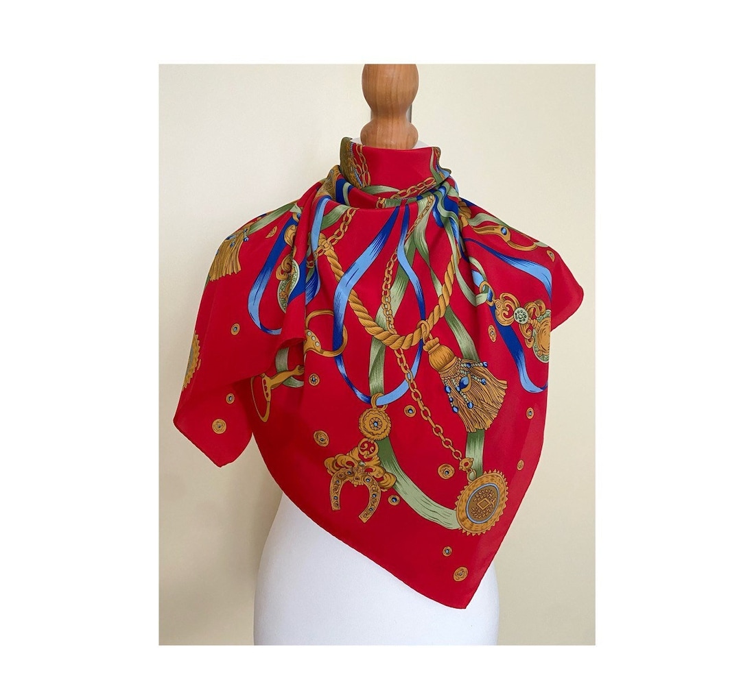 Vintage Codello Square Scarf Red Blue Green Belts Print Neckerchief ...