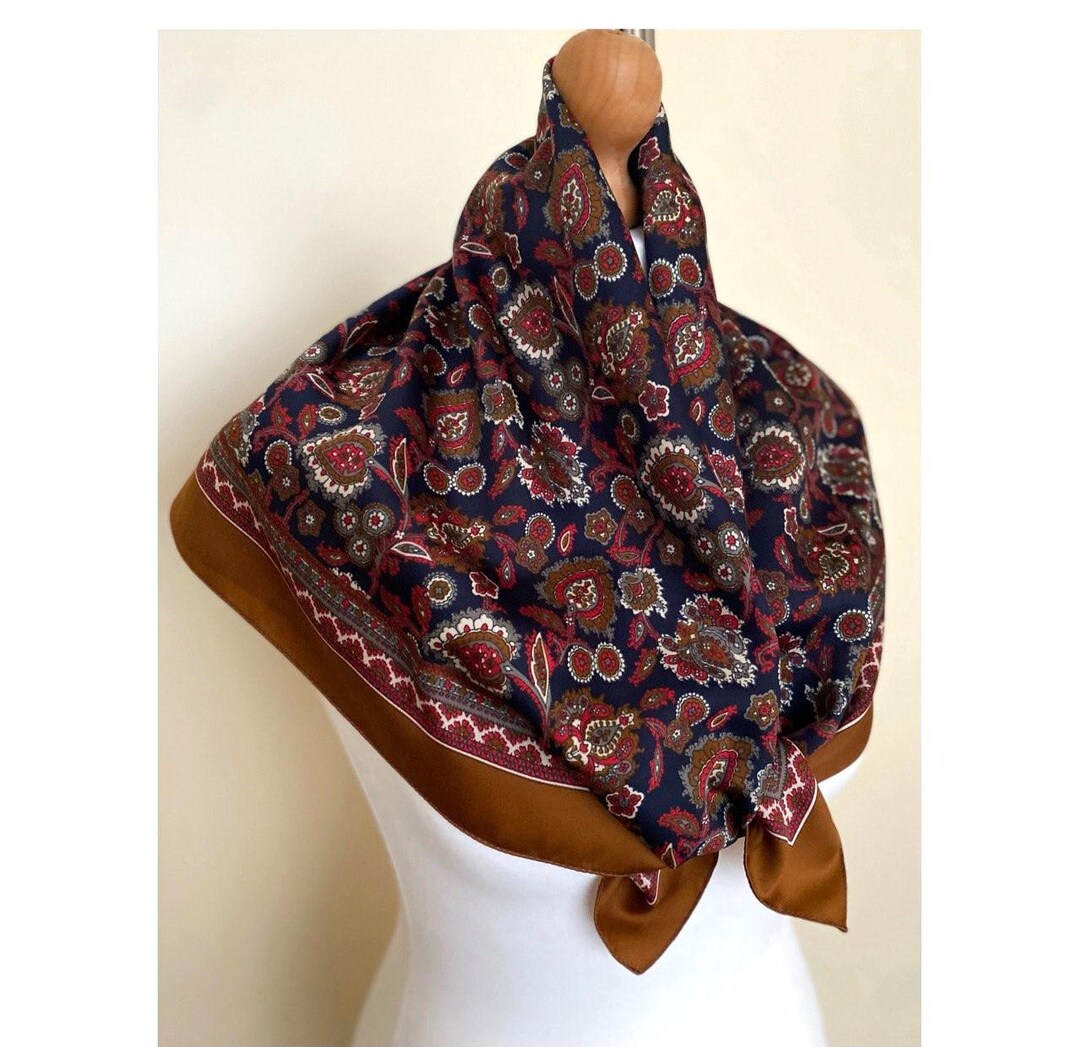 Vintage 70s 80s Made in Italy Square Scarf Paisley Folk Neckerchief ...