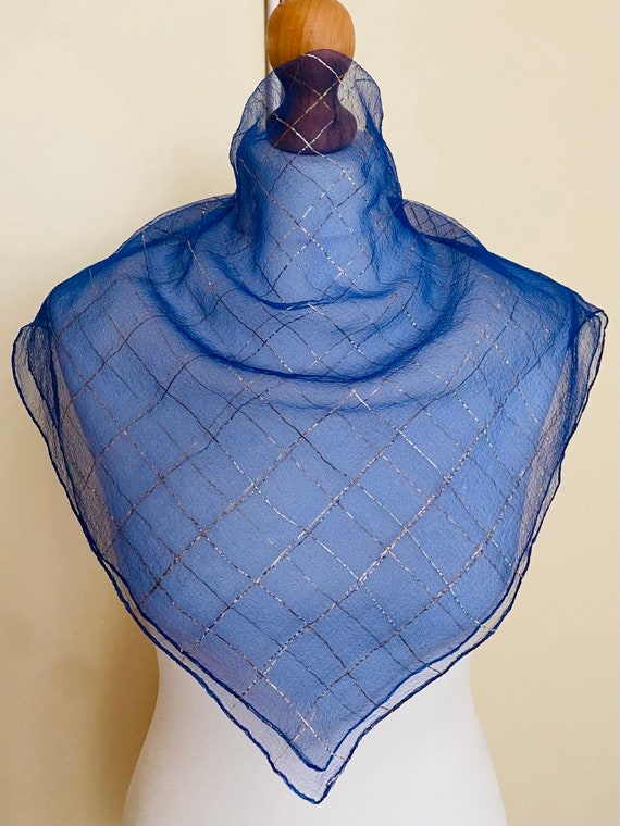 Vintage 60s 70s Sheer Organza Small Square Scarf Band… - Gem