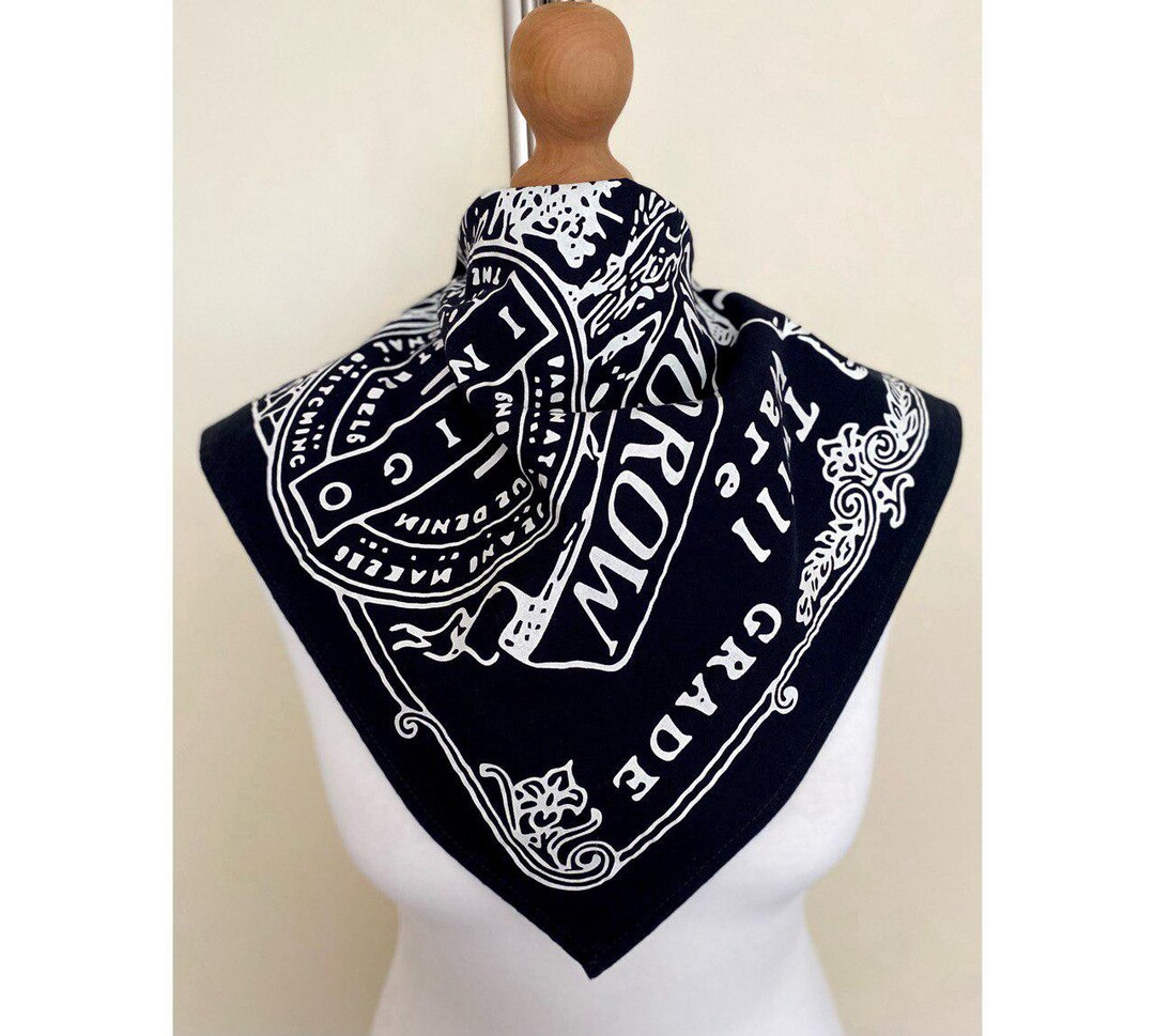 Vintage Art Print Cotton Bandana Dark Navy White Bandana Western ...