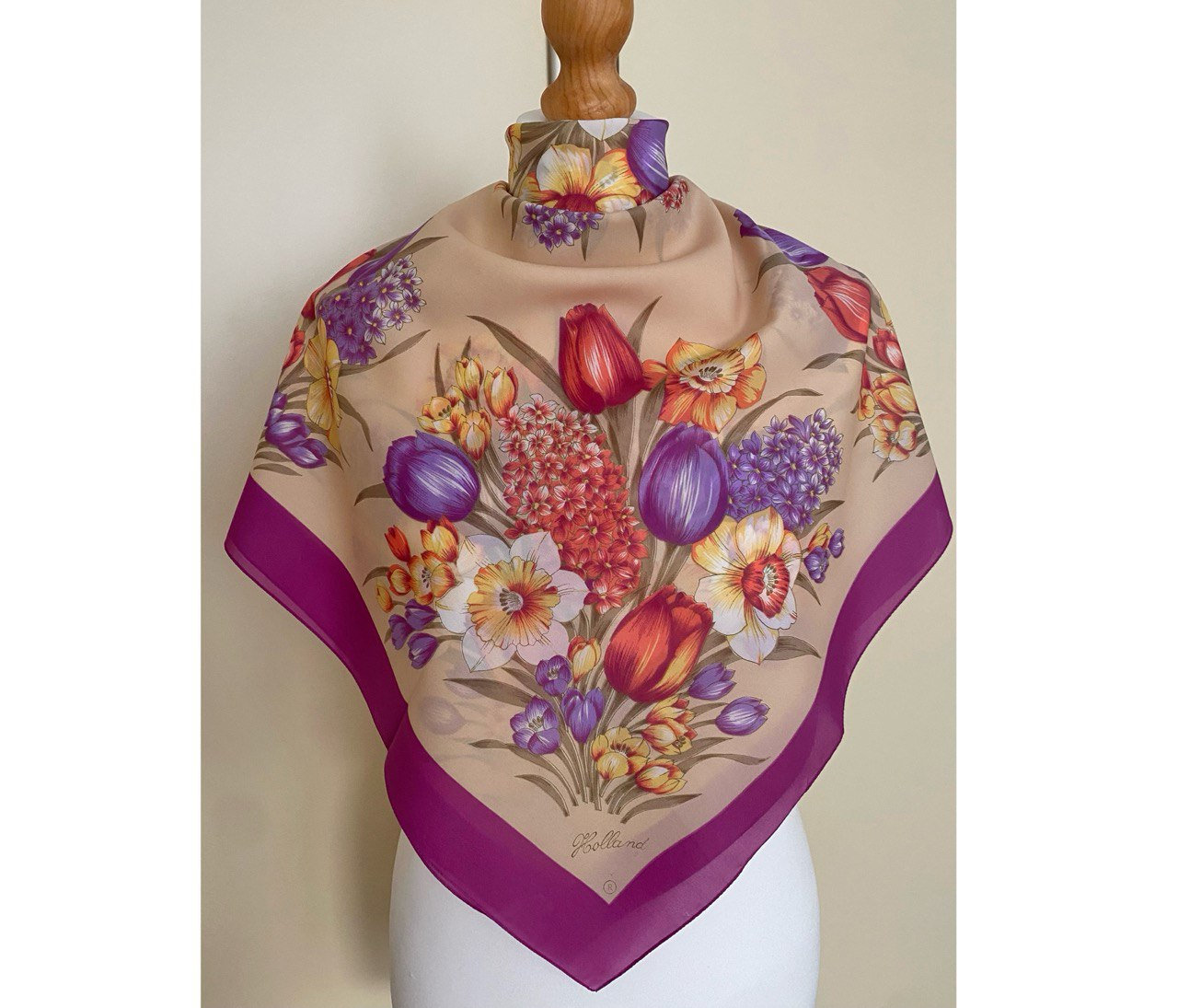 Vintage Holland Large Square Scarf Purple Beige Shawl Wrap Holland ...