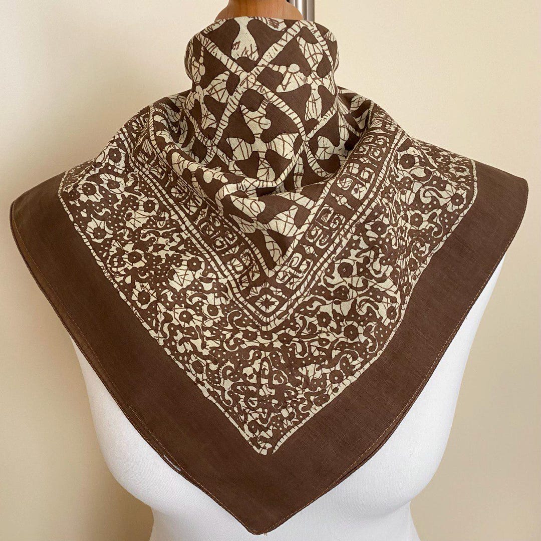 Vintage Cotton Bandana Pale Brown Cream Baumwolle Handkerchief Retro ...