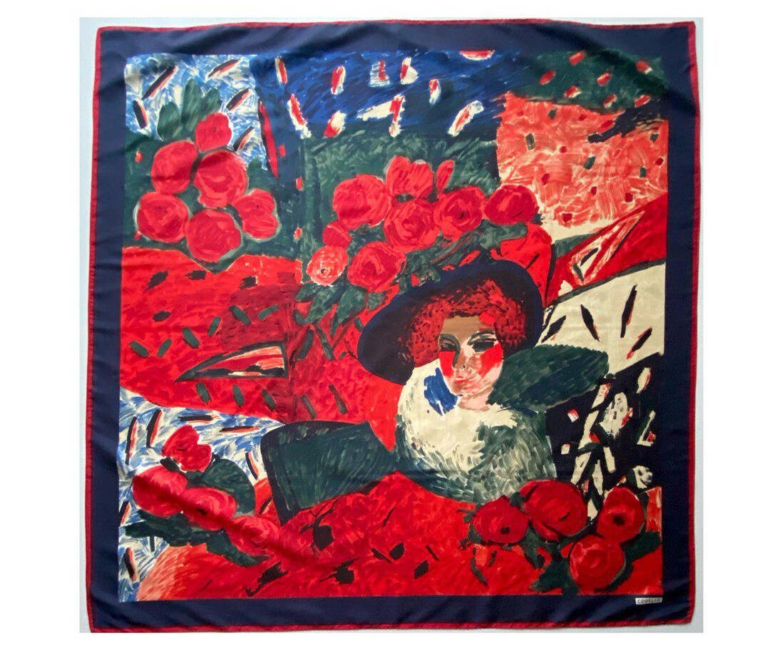Vintage Codello Art Scarf Rare Art Print Neckerchief Navy Red Lady ...