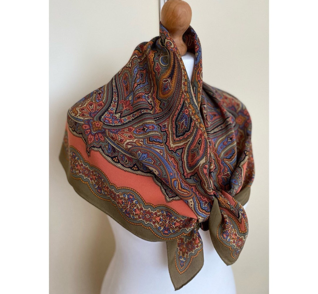 Vintage Japan Tie Rack Silk Square Scarf Paisley Folk Silk Neckerchief ...