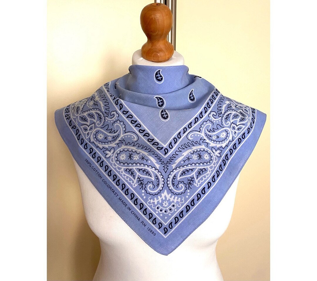 Vintage Colorfast RN13960 Cotton Bandana Pale Blue 70s 80s Boho Hippie ...