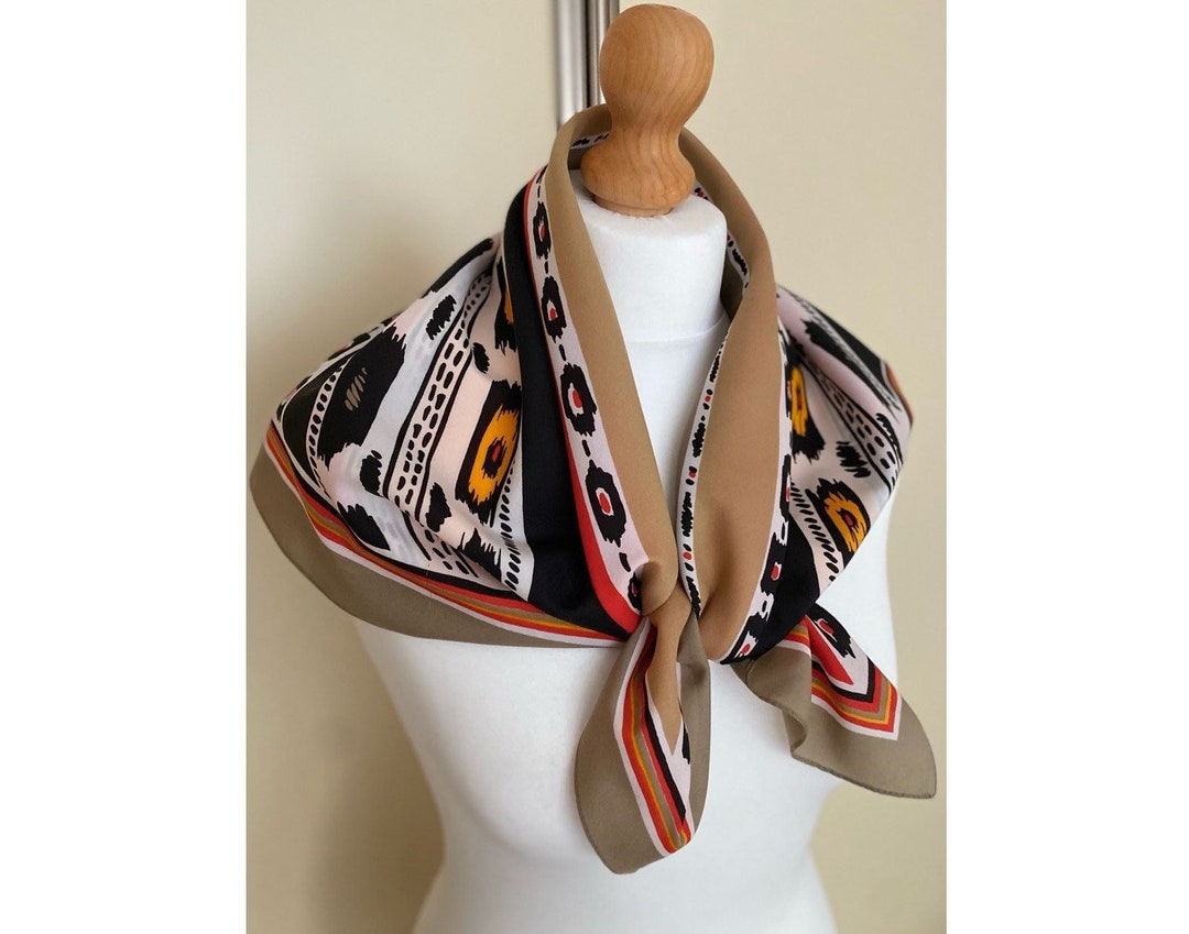 Vintage Italian Striped Square Scarf Red Black Orange Tan White ...