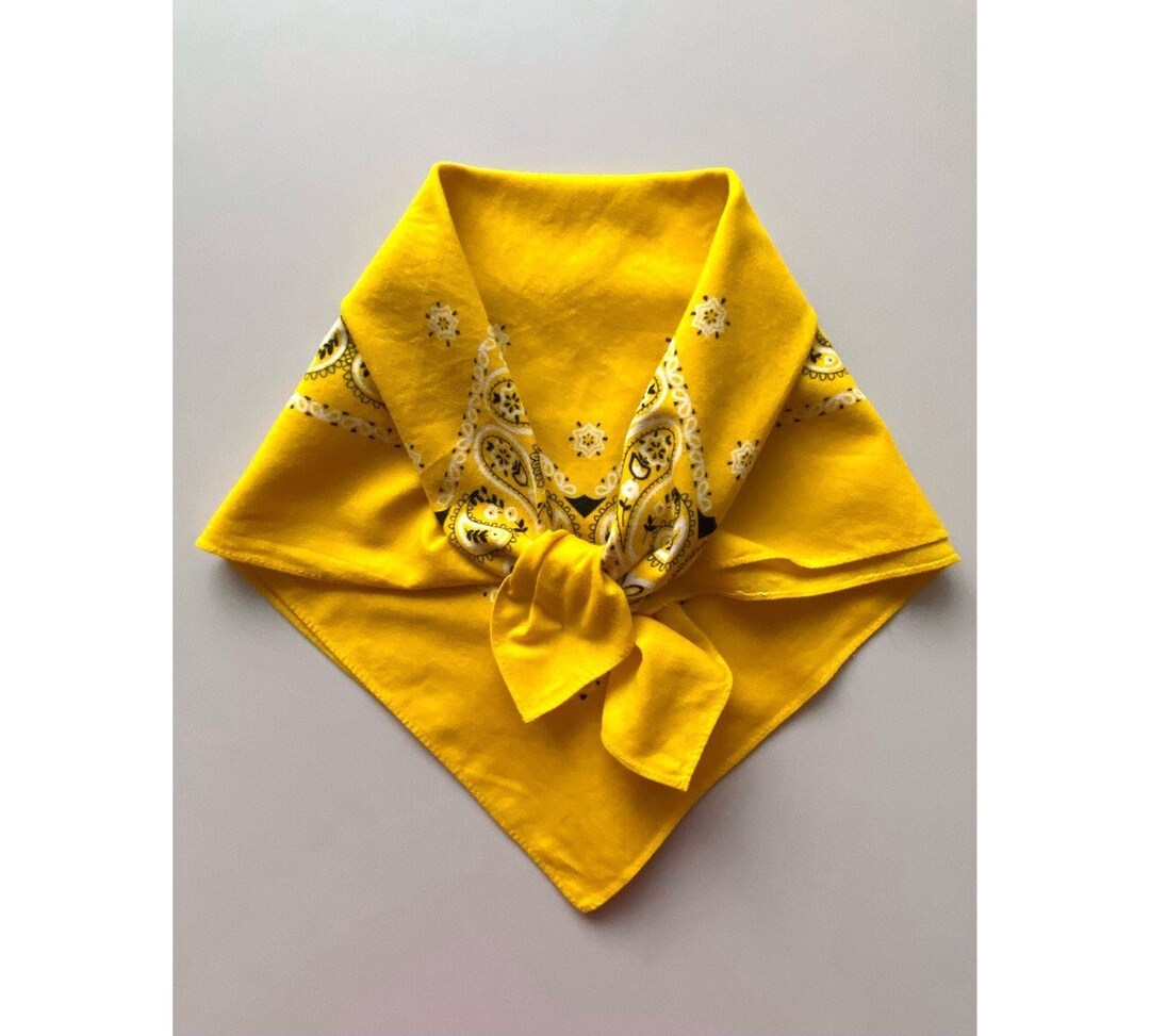 Vintage 60s 70s Cotton Bandana Small Cotton Scarf Paisley Yellow ...