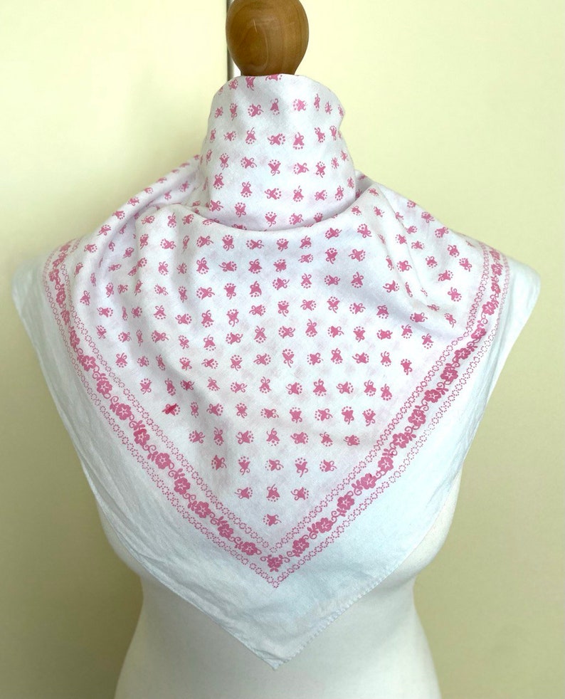 Vintage 60s Cotton Bandana White Pink Retro Baumwolle Neckerchief ...