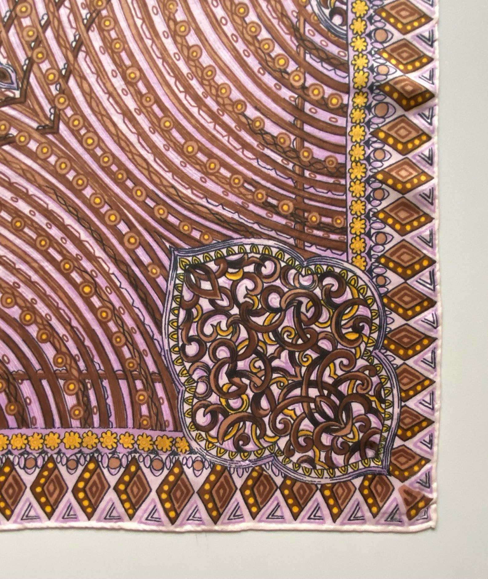 Vintage 80s Psychedelic Print Square Scarf Tan Yellow Purple ...