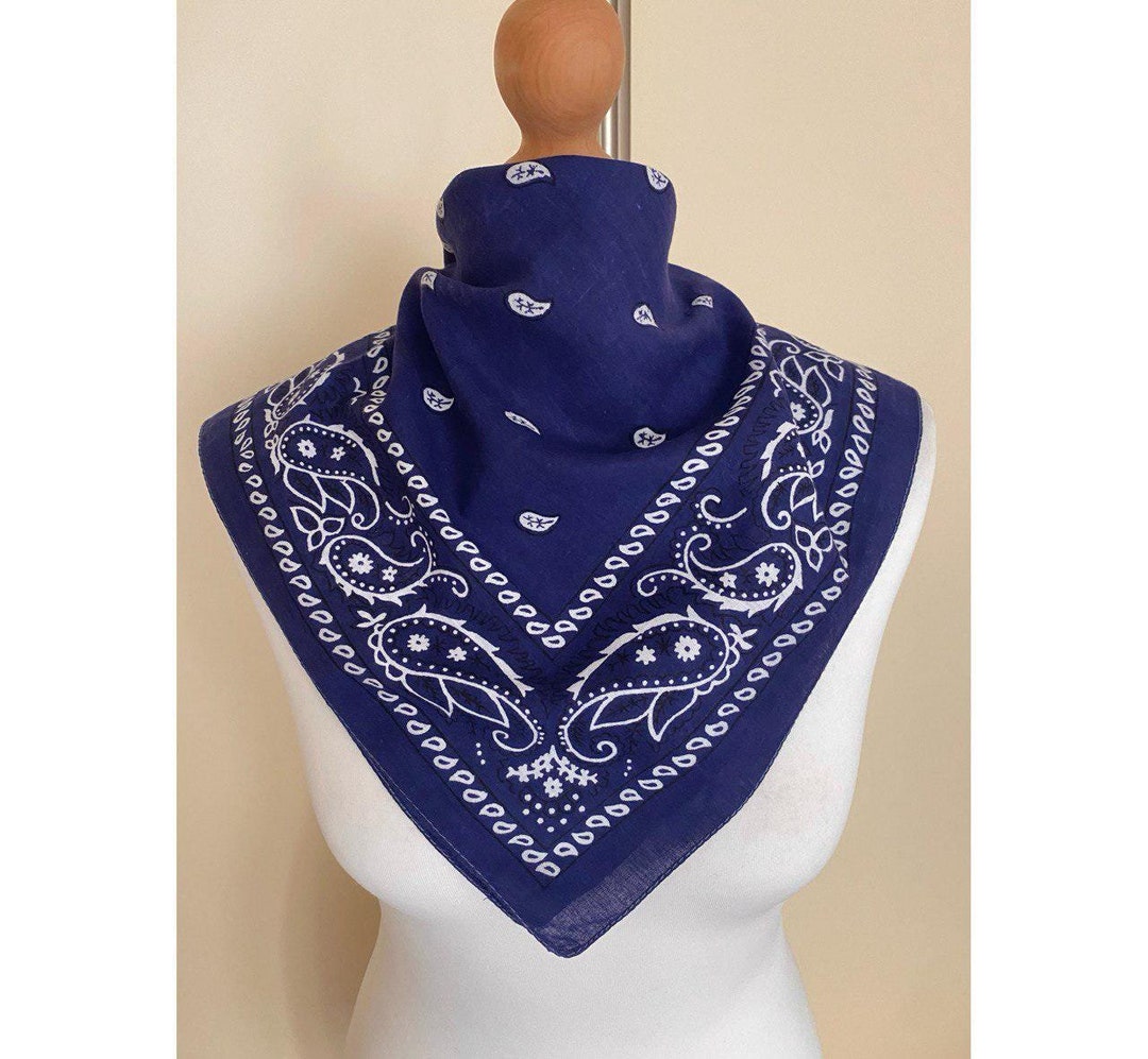 Vintage 60s Cotton Bandana Navy-violet White Boho Hippie Paisley ...