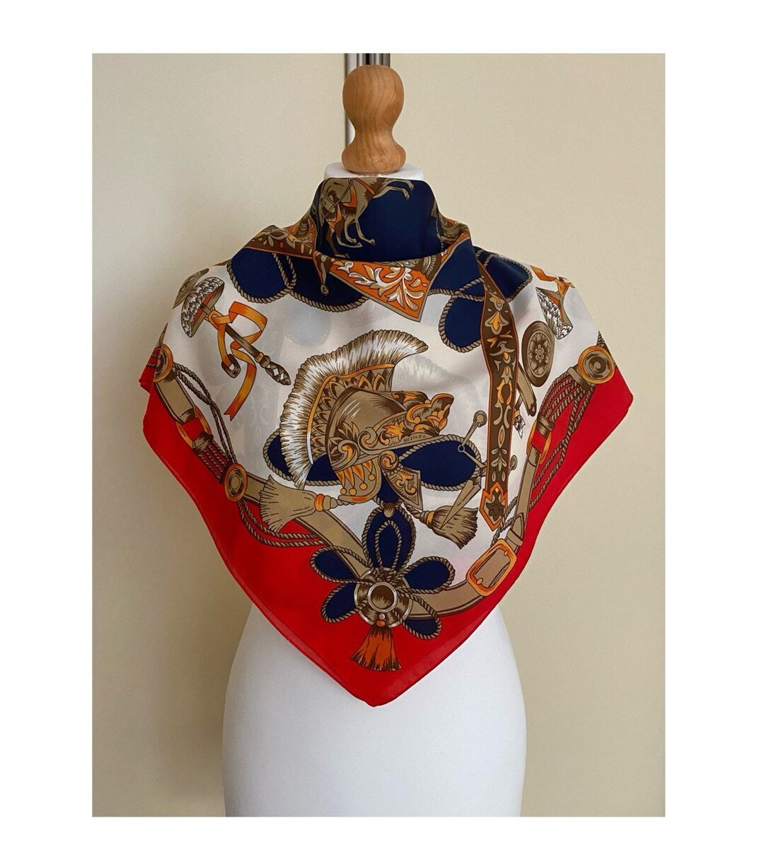 Vintage Roman Helmets Chariot Print Neckerchief Square Scarf Red Navy ...