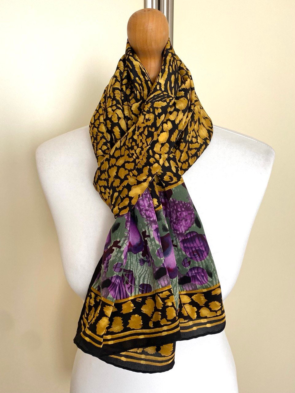 Vintage Codello Silk Luxury Long Scarf Shawl Purple Mint Black Golden ...