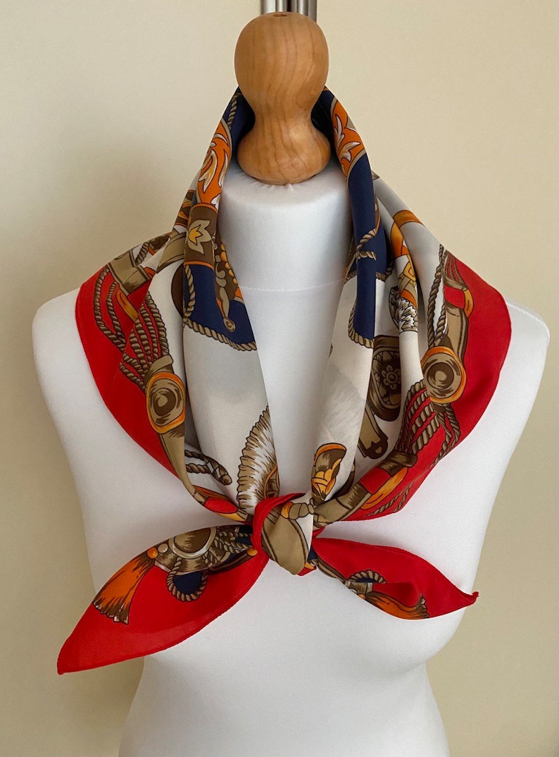 Vintage Roman Helmets Chariot Print Neckerchief Square Scarf Red Navy ...