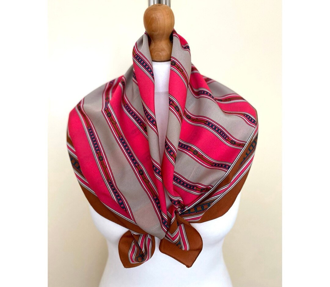 Vintage 90s Striped Square Scarf Tan Grey Pink Retro Neckerchief Belts ...