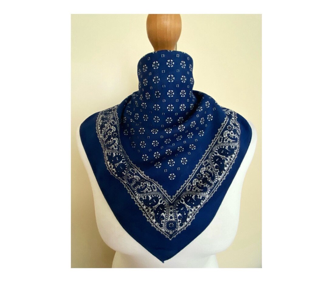 Vintage 60s Folkloric Cotton Bandana Blue Small Cotton Scarf Boho ...