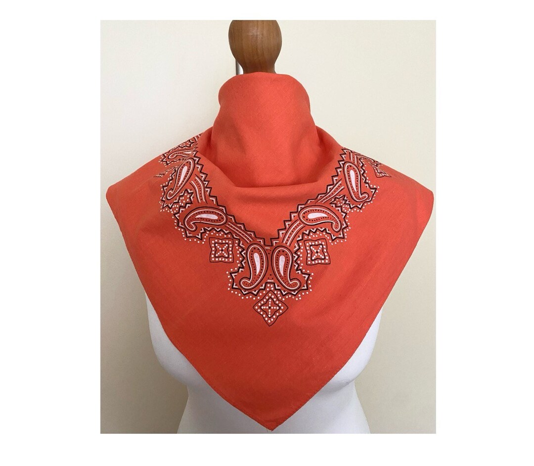 Vintage 70s 80s Cotton Bandana Small Square Scarf Coral Paisley ...