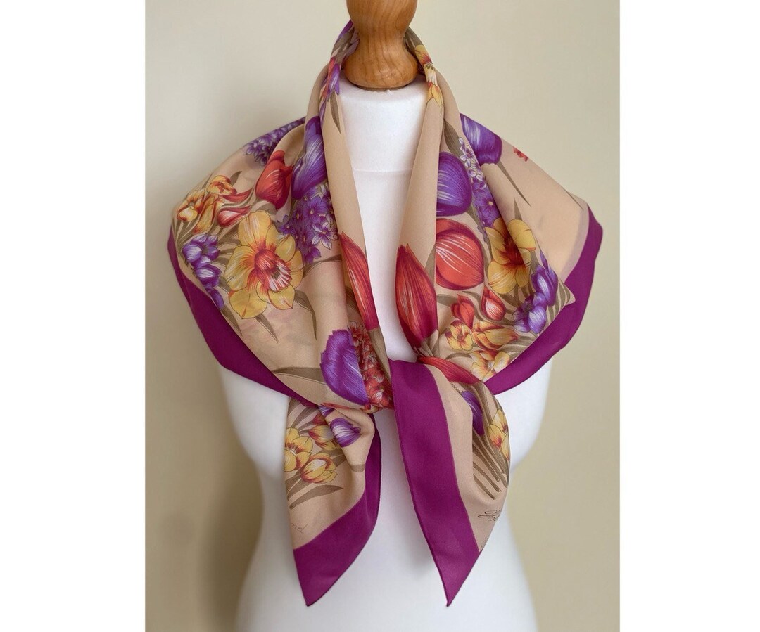 Vintage Holland Large Square Scarf Purple Beige Shawl Wrap Holland ...