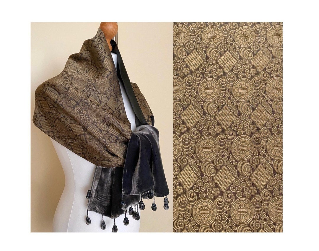 Vintage Silk Velvet Jacquard Long Scarf 20s Style Shawl Luxury - Etsy