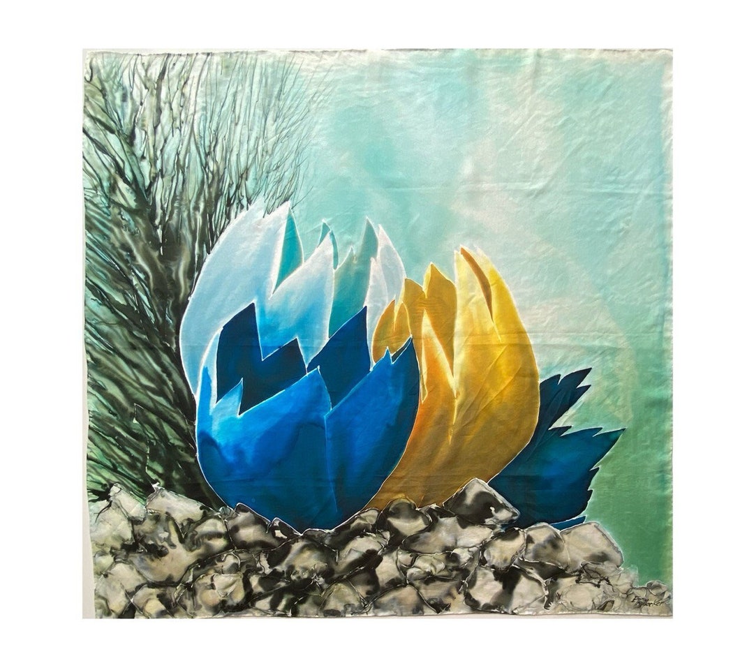 Vintage Hand Painted Silk Square Scarf Watercolor Art Deco Neckerchief ...