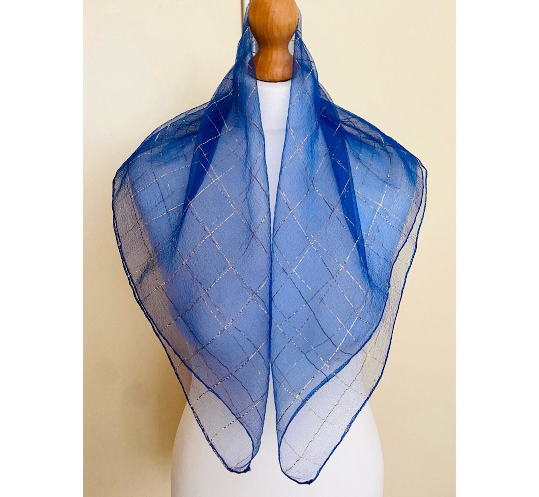 Vintage 60s 70s Sheer Organza Small Square Scarf Bandana Golden Lurex ...